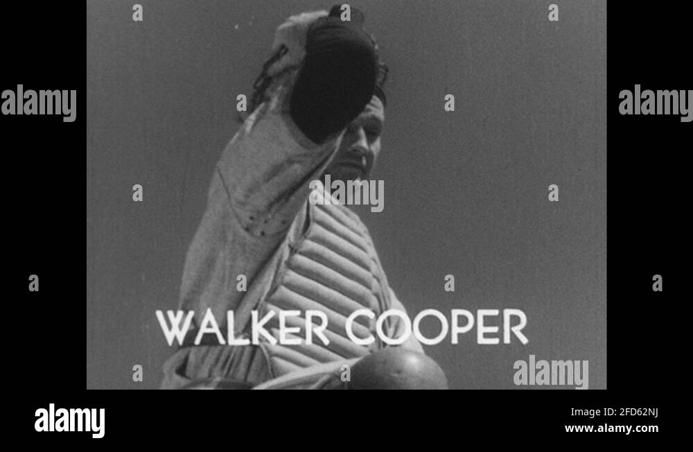 1940s: Catcher puts on mask. Baseball game. Captions read "WALKER ...