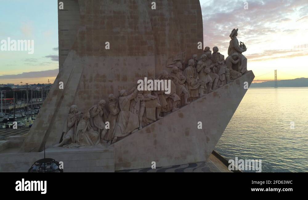 Historical statue Padrao dos Descobrimentos, Belem, Lisbon, aerial shot ...