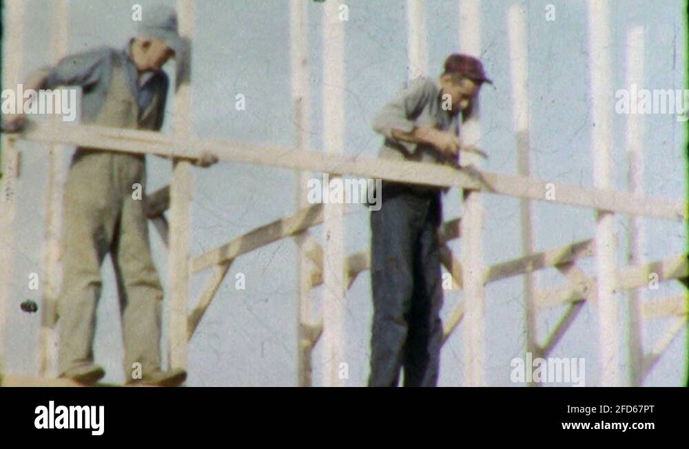 1960s Men Carpenters FRAMING House Construction Site Vintage Film Home ...