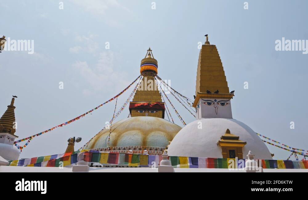 Magnificent monument Boudhanath stupa, insightful Bouddha`s eyes ...