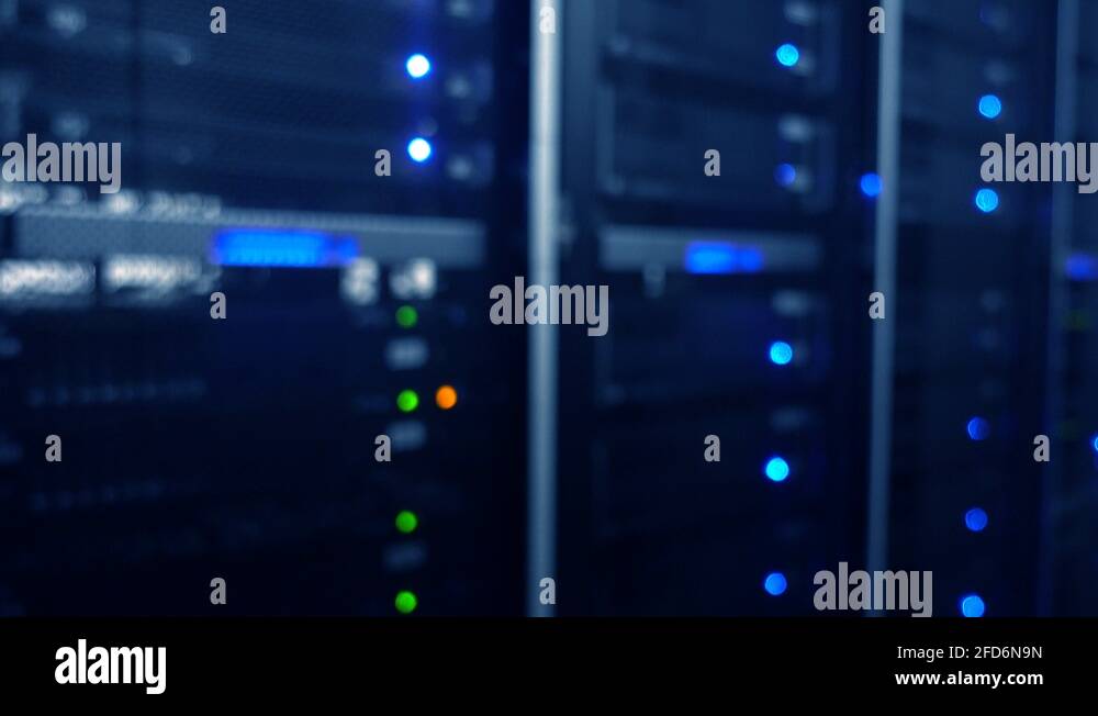 Blue Data Center. Server Room Blurry Background. Blinking blue led ...