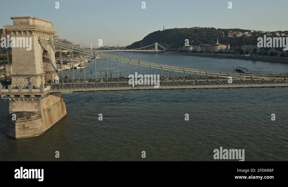 People walking on Széchenyi Chain Bridge in Budapest, Hungary during ...