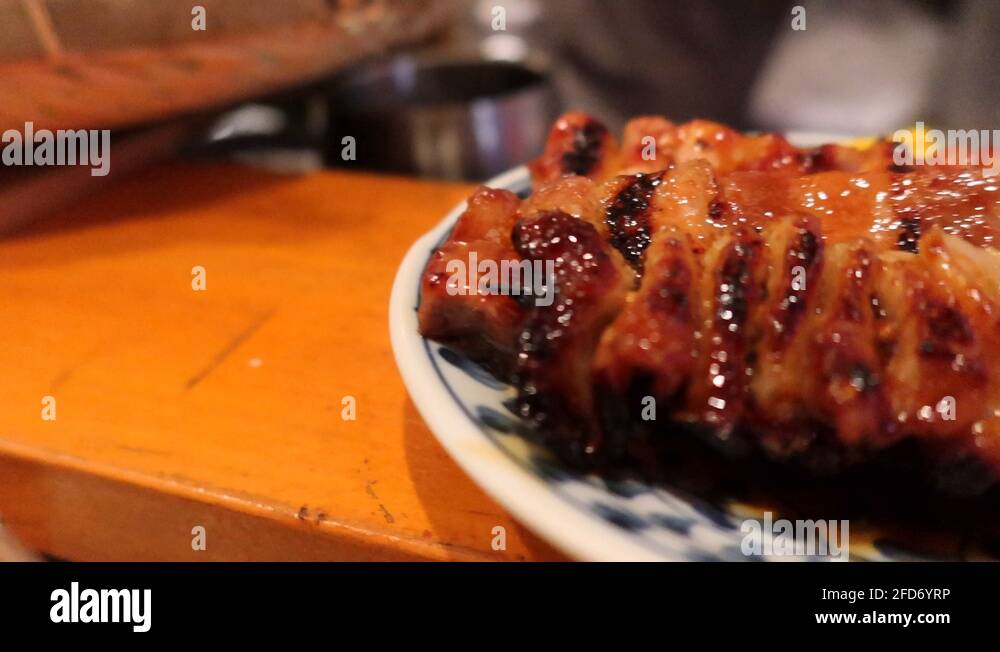 Traditional Japanese Yakitori chicken and leak sticks served in Piss ...