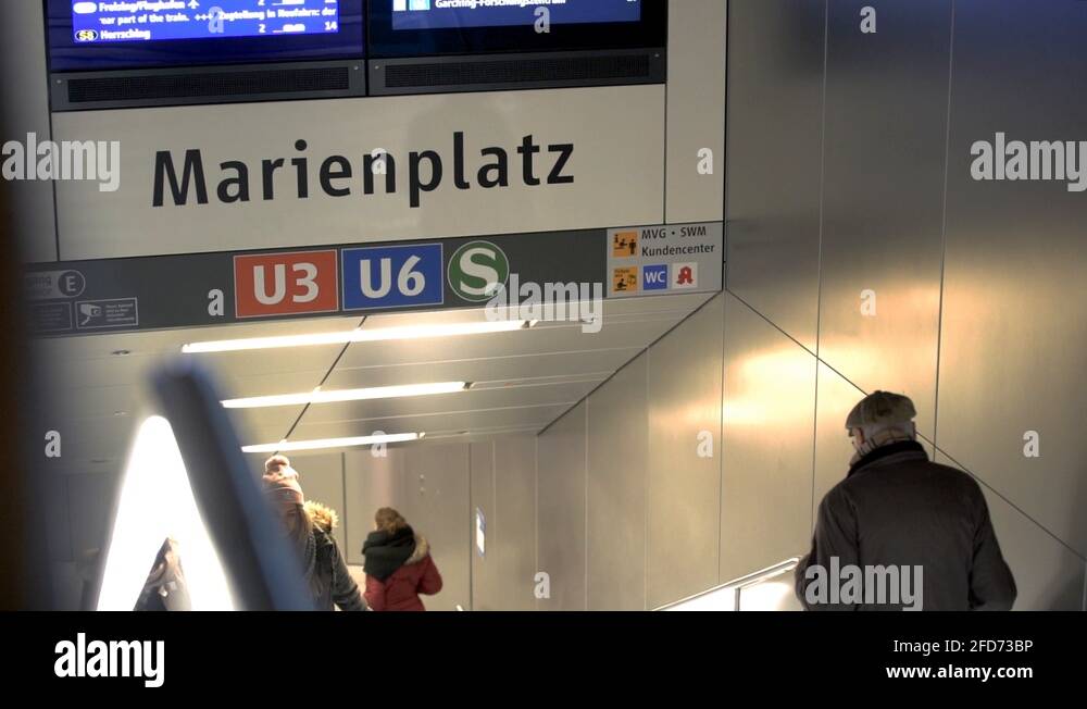 Marienplatz subway station. Downtown public transport in Munich. Many ...