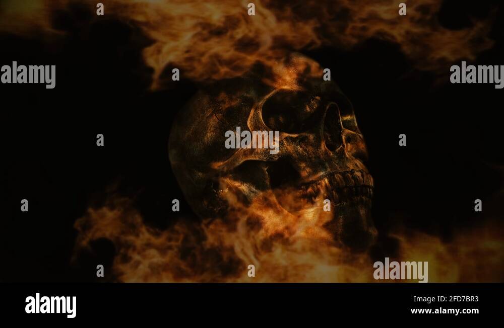Burning Skull Fire Flames In Hell Loop Ready Stock Video Footage - Alamy