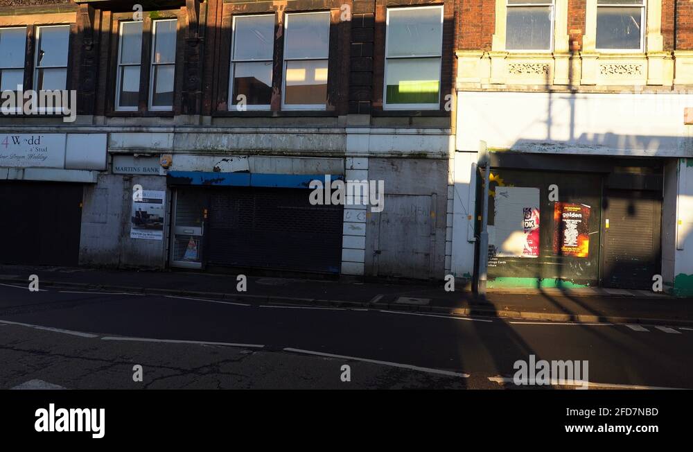 A high street in decline, abandoned, closed shops in Longton high ...