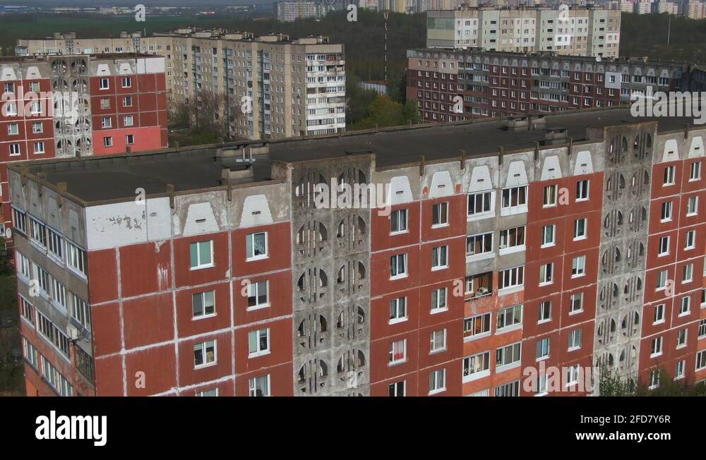 Old high-rise Soviet houses. Russia. The texture of the old walls of ...