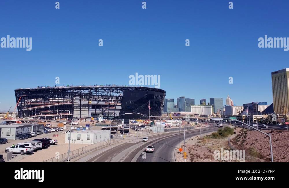 Construction site of the Allegiant Stadium and strip view Stock Video ...