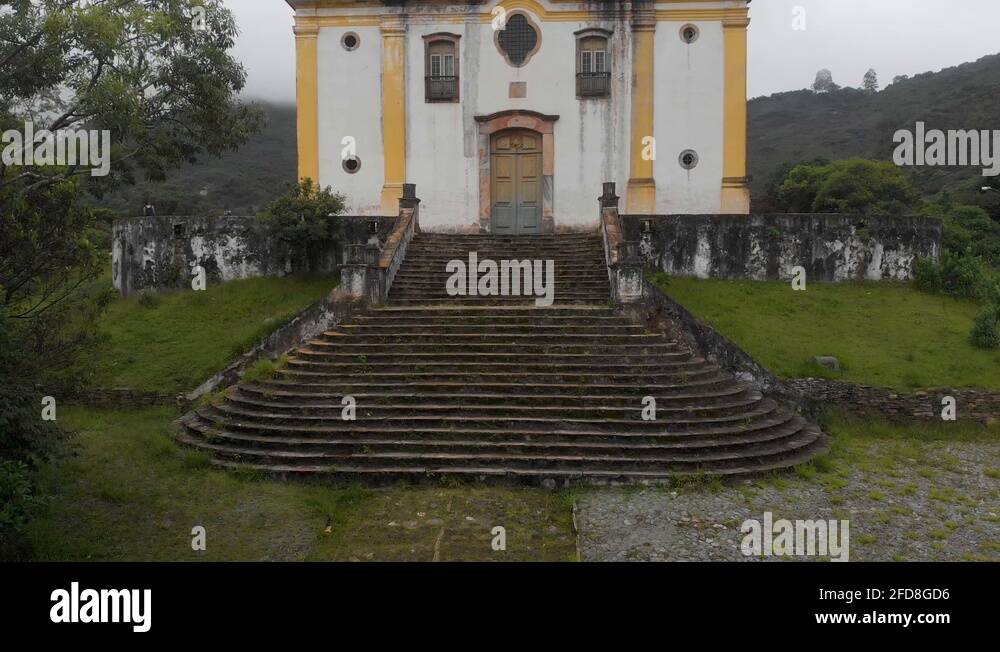 Aerial from ground level view of stairs leading to and showing the ...