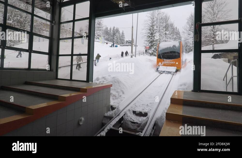 A train arriving at the station of Gubalowka mountain, in a beautiful ...