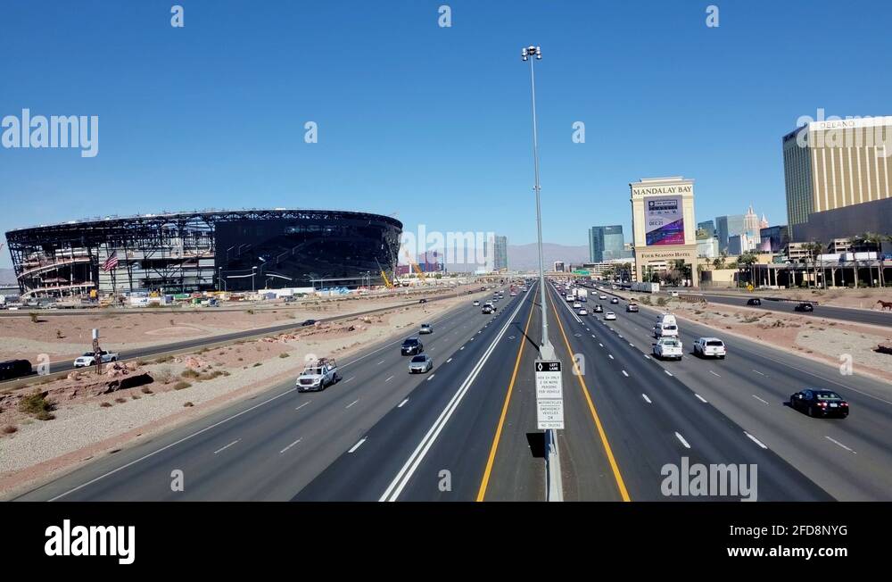 Construction site of the Allegiant Stadium and strip view Stock Video ...