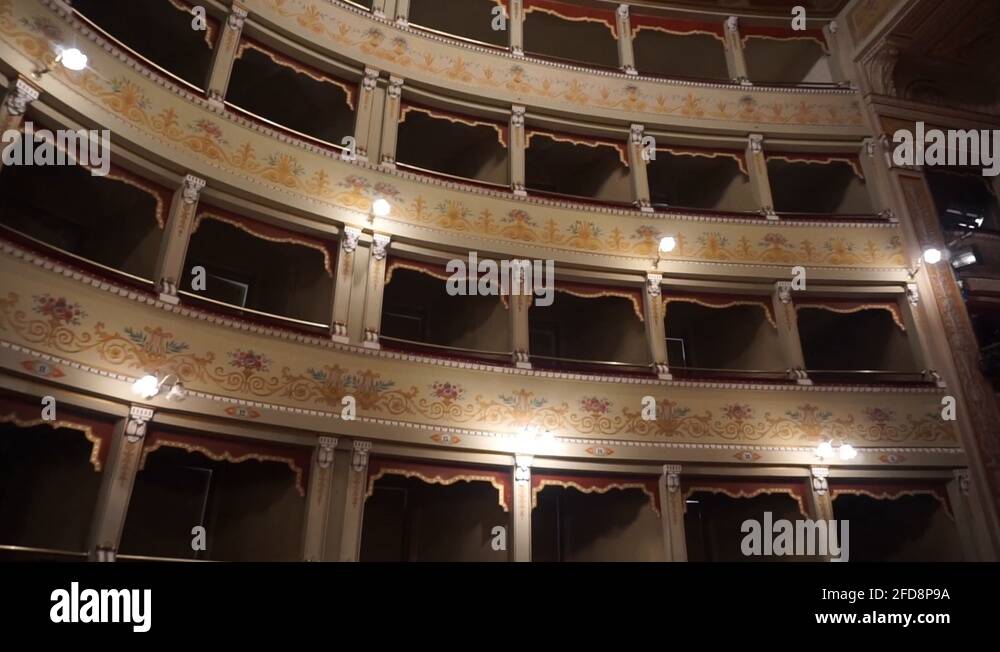 Italian renaissance theatre with empty box and painted ceiling with big ...