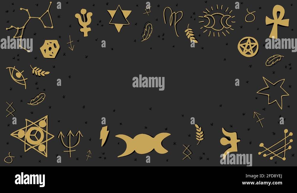 Loopable animation of gold occult and esoteric symbols on a black Stock ...