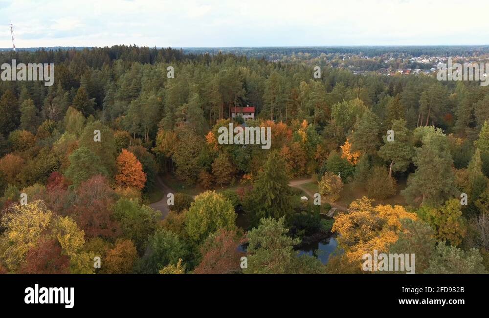 Drone Flight Up Lazdukalni Dendrological Park in Ogre, Latvia. The Park ...