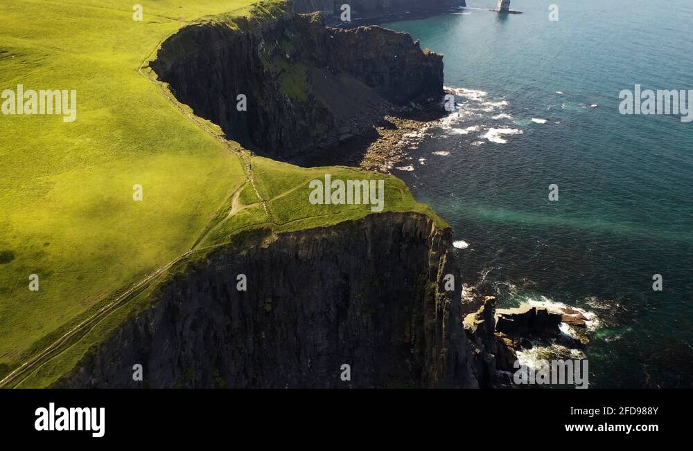 Cliffs of Moher dramatic clifftop precipice, aerial birds eye view ...