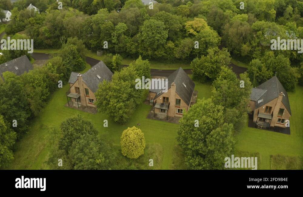 Cinematic aerial pan round of beautiful new build rental houses in ...