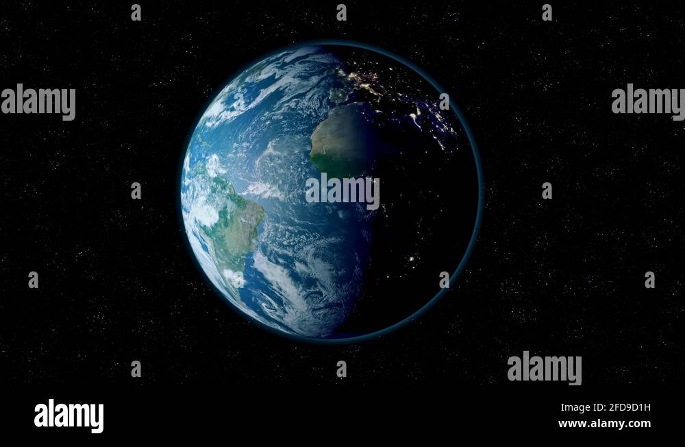 Day to night cycle of Earth from space. Looped full rotation of Earth ...
