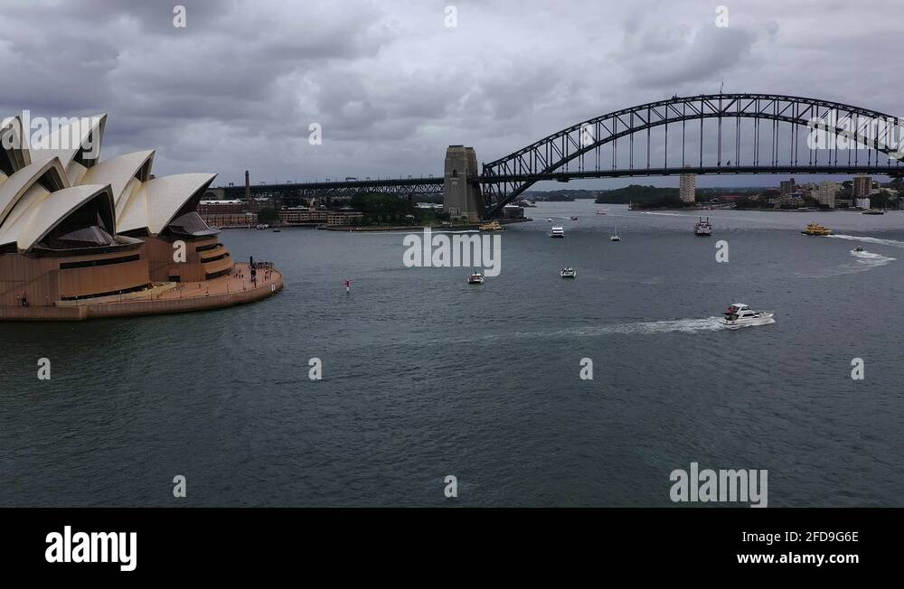 Sydney - Opera House and Harbour Bridge Sideways Flight Stock Video ...