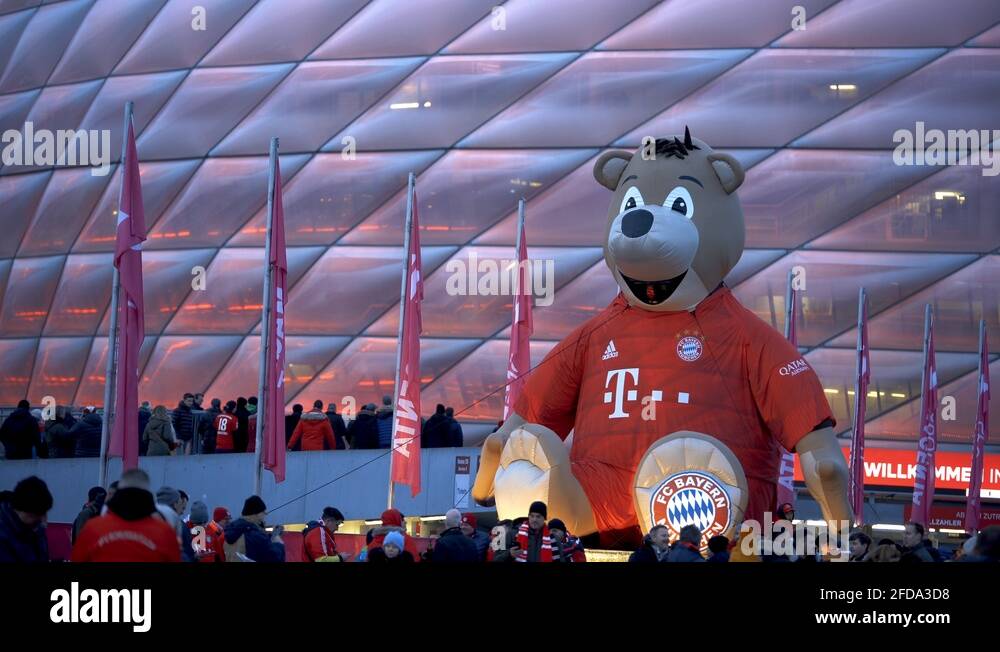 Fans walking to Allianz Arena, home stadium of famous german football ...