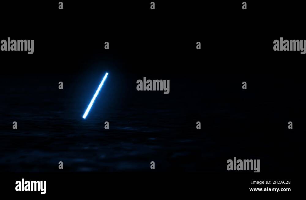 Triangular glowing shape revealed on a reflective dark surface in blue ...