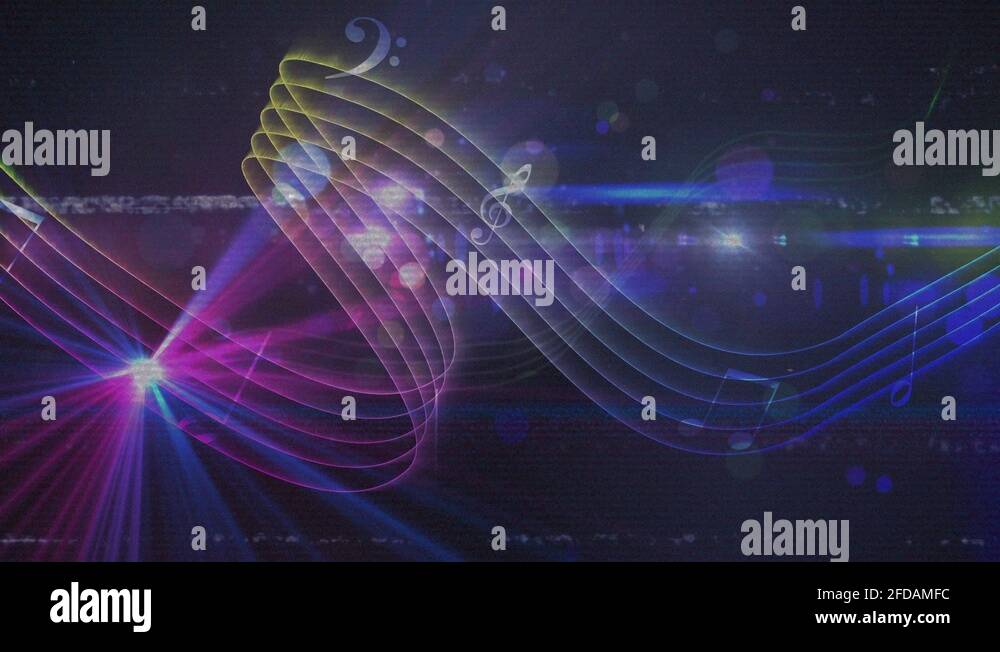 Screen with lines interference showing stave with musical notes Stock ...
