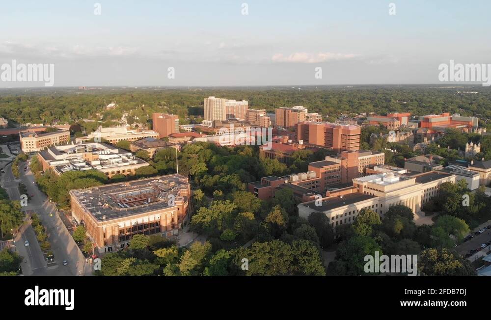 University Campus Buildings From Above Ann Arbor Michigan Aerial Pan in ...