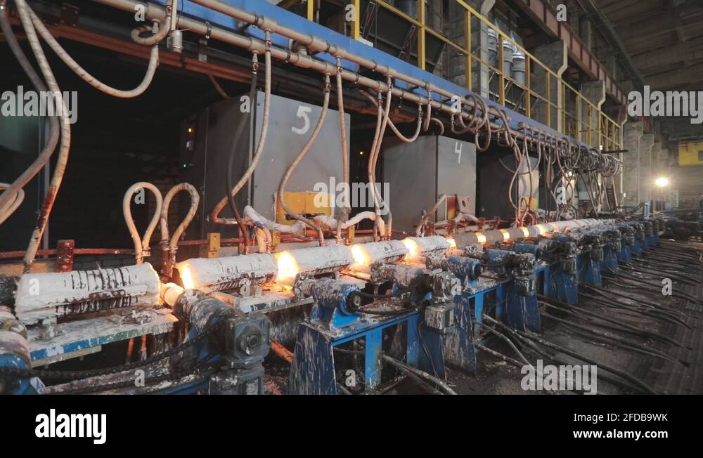 Hot metal on a conveyor line, Hot red metal at a factory Stock Video ...