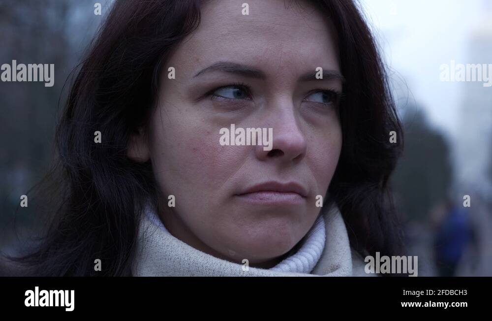 Close-up Tears on Female Face. Facial Expression Sad Worried Woman ...