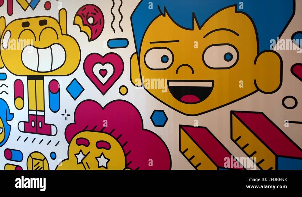 Cartoon Network Wall Mural Of Charatures, PAN LEFT Stock Video Footage ...
