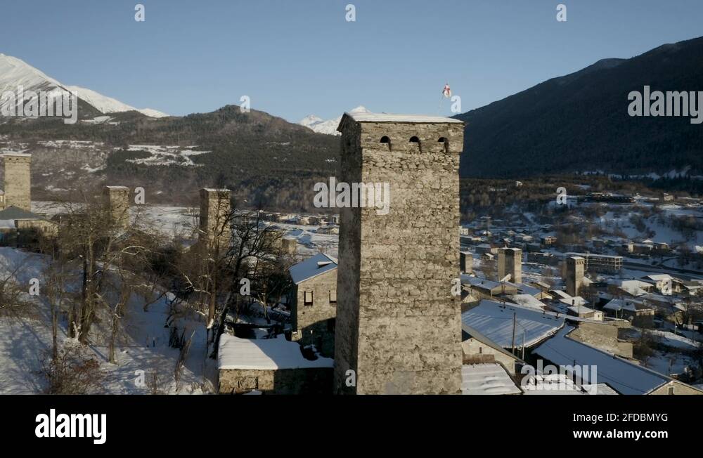 In the shot you can see flag of Georgia on the top of famous Svan Stock ...