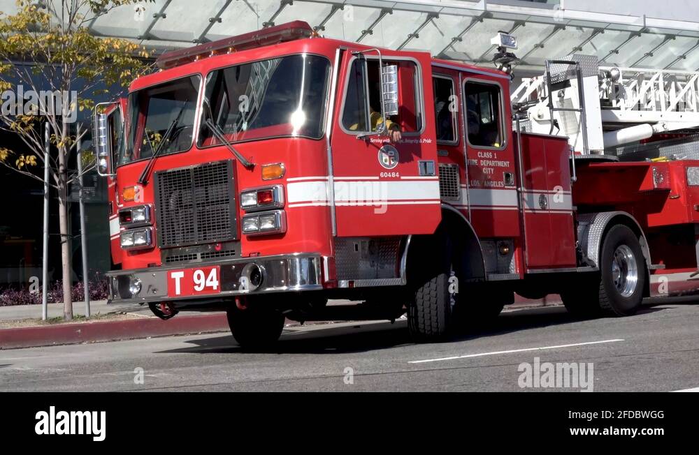 LAFD Ladder Fire truck at an emergency Stock Video Footage - Alamy