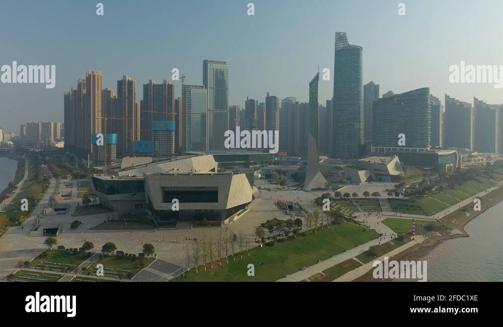changsha museum complex riverside bay park aerial panorama 4k china ...