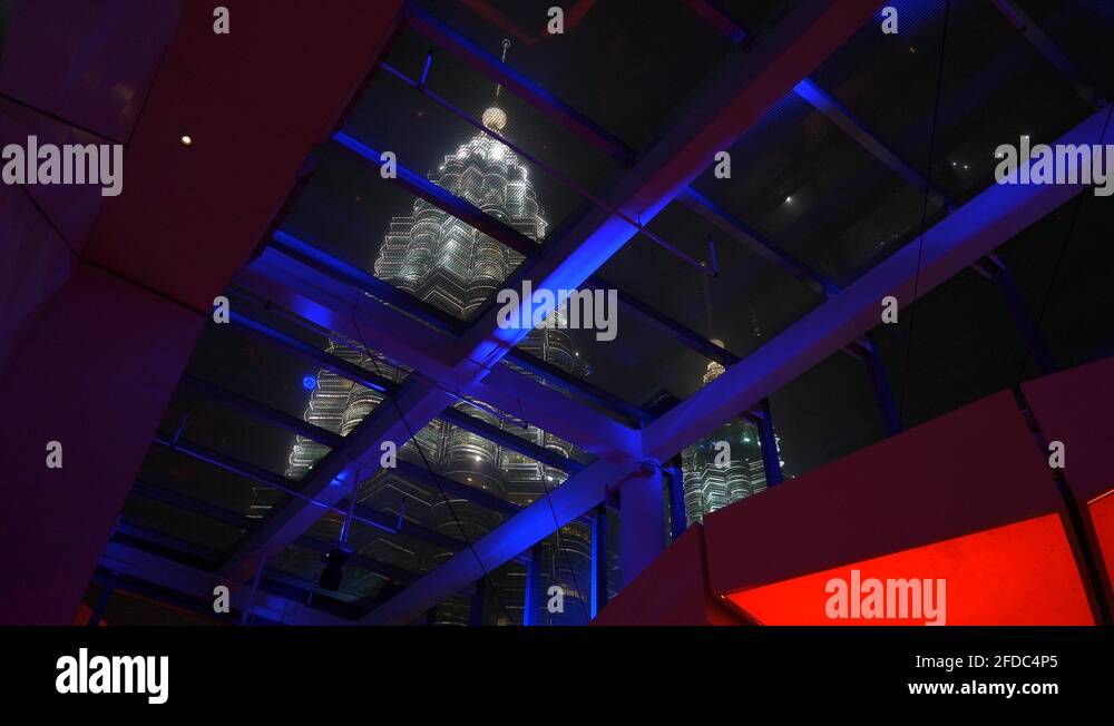 night time kuala lumpur city famous rooftop bar towers panorama 4k ...