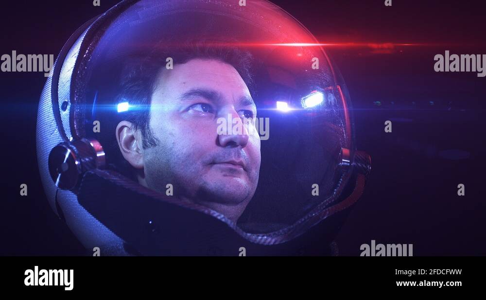 Close Up 4K Shot Of The Young Courageous Male Astronaut In Space Helmet ...