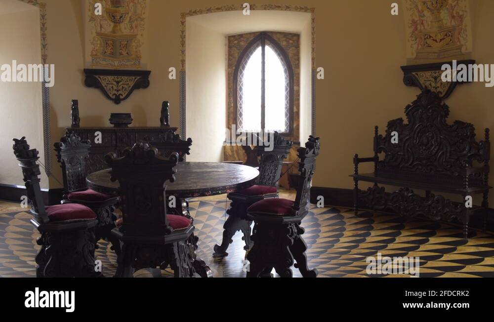 Room with Renaissance elements inside medieval Bojnice Castle in ...