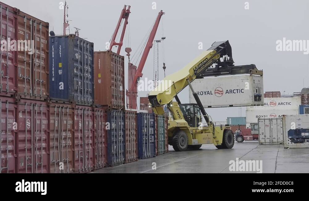 Reach Stacker Container Handler Moving Container At Port In Greenland ...