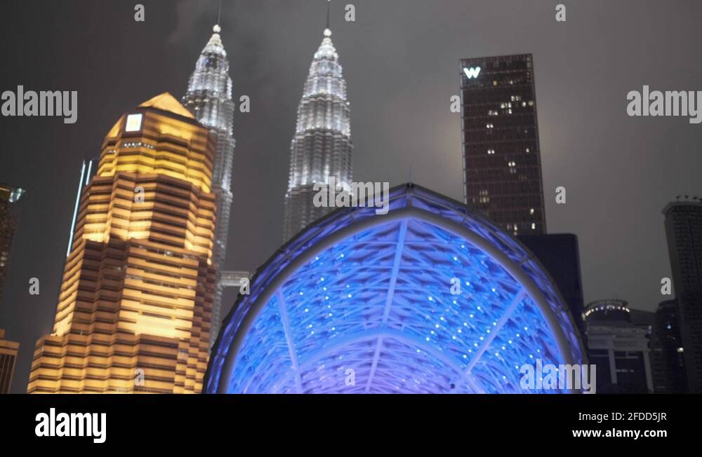 Malaysian Pedestrian Bridge Saloma Link At Night Stock Video Footage ...