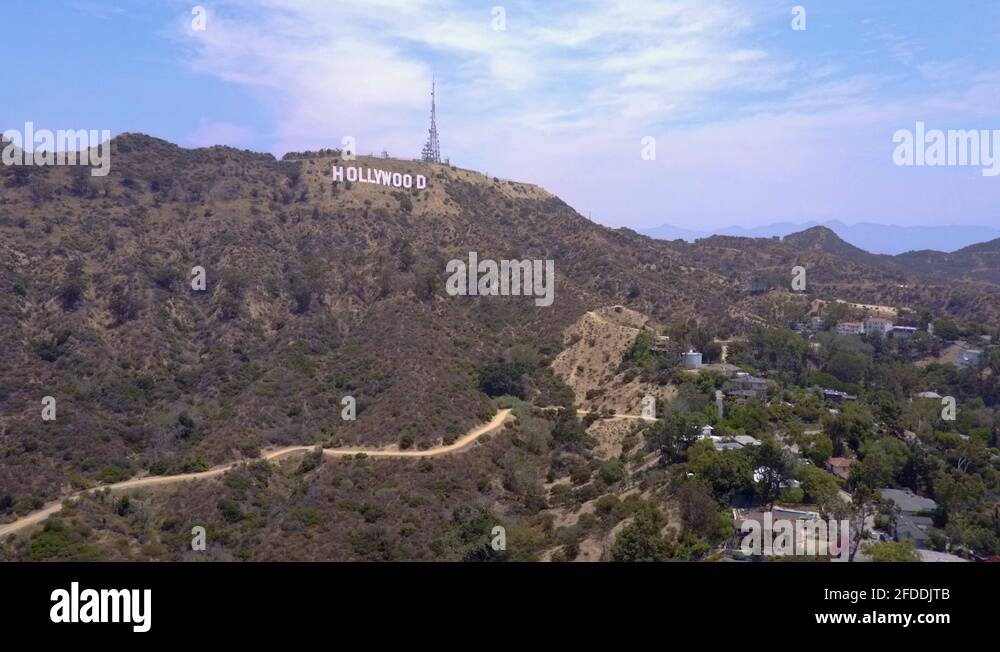 Drone aerial view of famous Hollywood sign landmark in Los Angeles ...