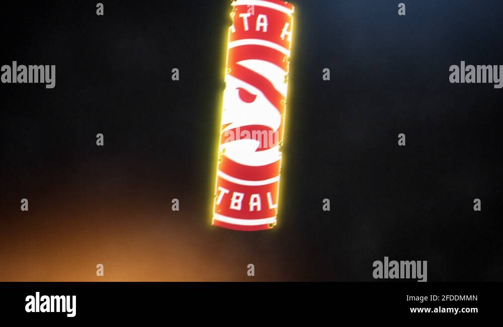 4K revealed through fire logo of the NBA Basketball team Atlanta Hawks ...