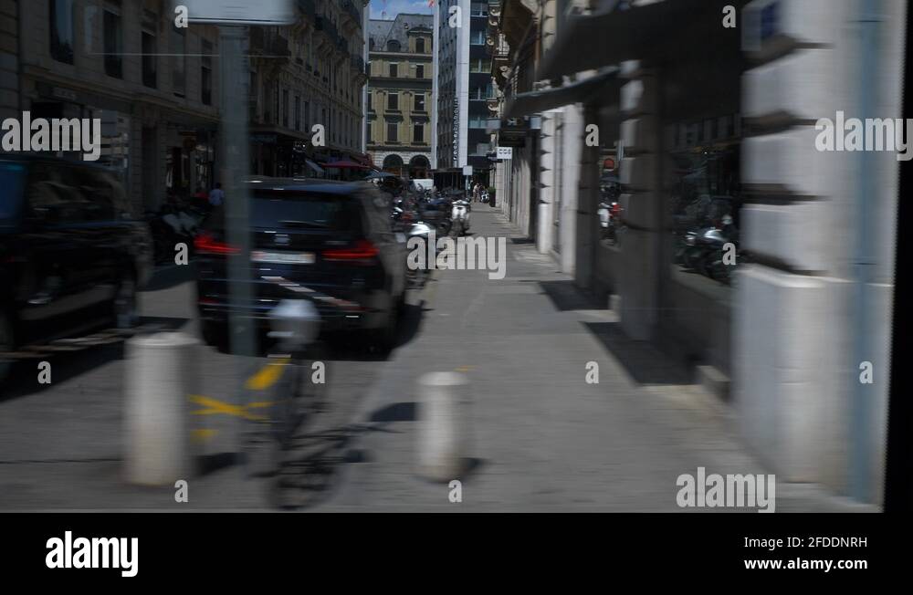 geneva city street tram road trip side view slow motion panorama 4k ...