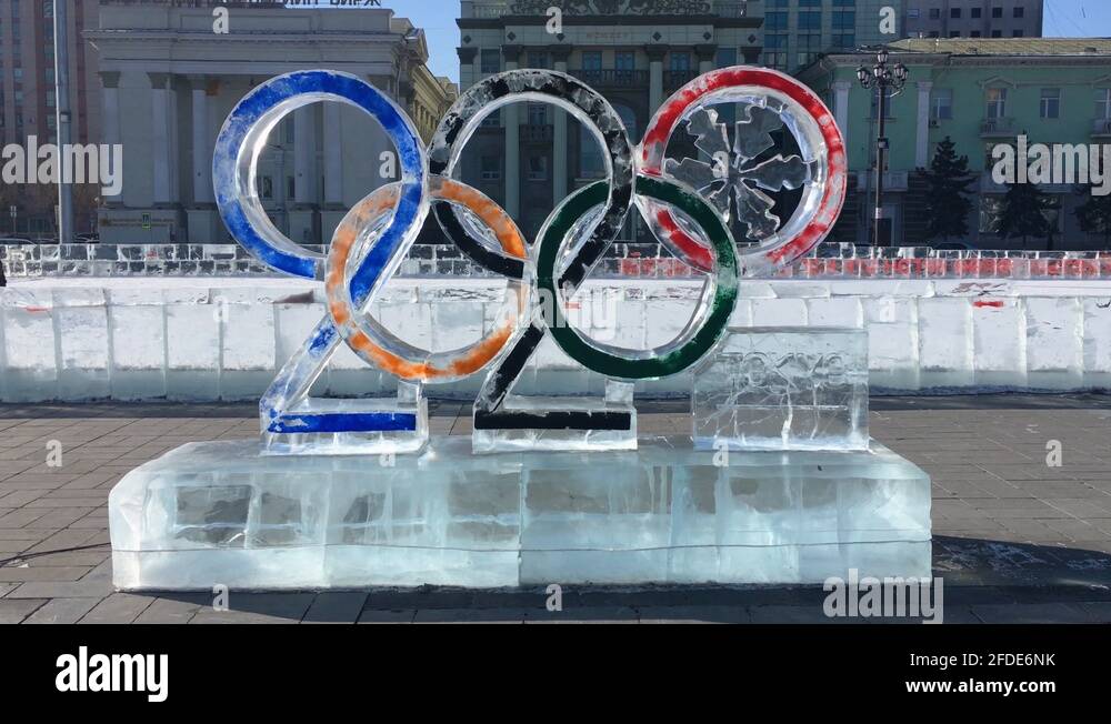 Olympic Ring Ice Sculpture Celebrating Tokyo Summer Olympic Games Stock ...