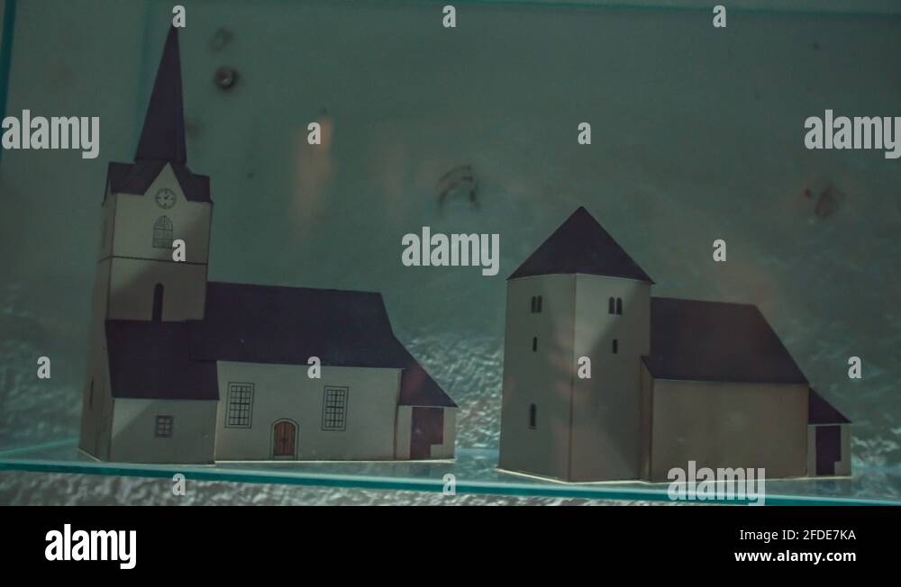 Small objects in a shape of different buildings in a museum Stock Video ...