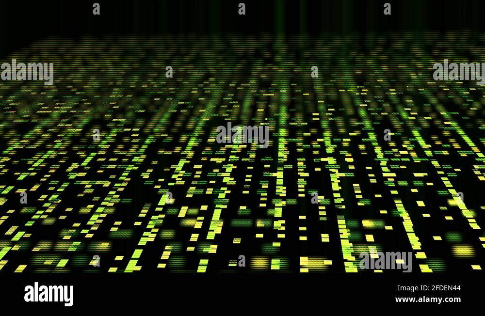 Layers of computer data bytes stream across black screen, abstract ...