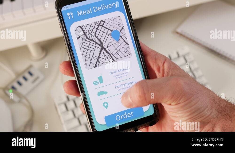 Food Delivery App on Smartphone Interactive Map Stock Video Footage - Alamy