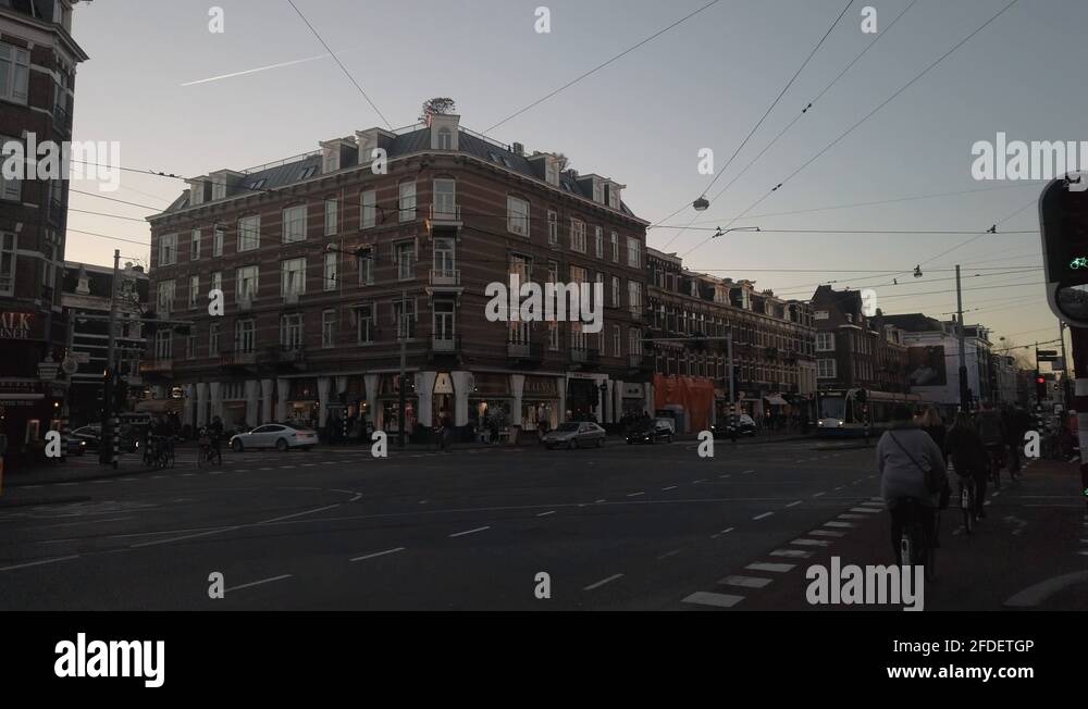 Streetview Amsterdam Netherlands. With buildings and stores in the ...