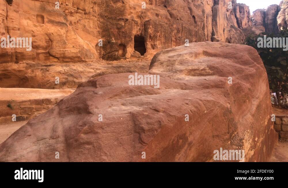 Petra, Jordan - mountain reliefs with structures carved into the rocks ...