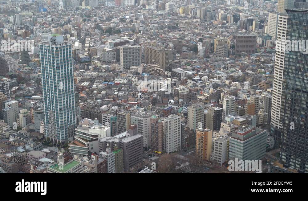A crowded city in Japan with urban sprawl - Static view from above Stock Video Footage - Alamy