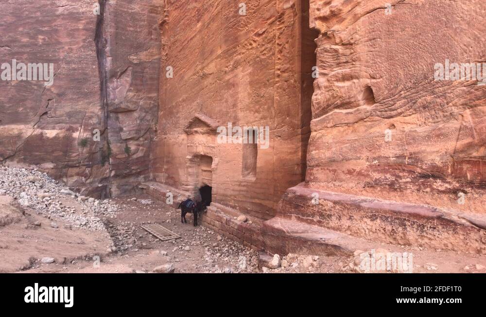 Petra, Jordan - mountain reliefs with structures carved into the rocks ...