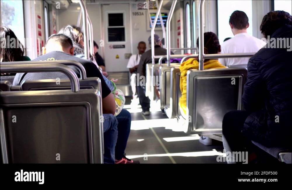 Inside view of metro train in Los Angeles. E expo line Stock Video ...