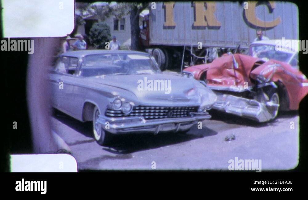 Two Car AUTO ACCIDENT Road Wreck Crash Collision Road Vintage Film 5574 ...